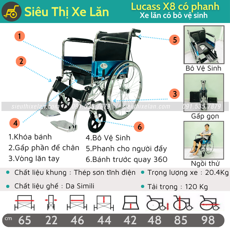 Xe Lăn Lucass X8 - Xe Lăn Có Bô Vệ Sinh Cho Người Già